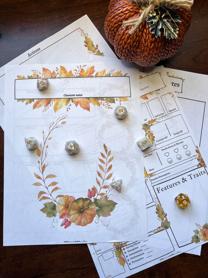 Fall Character Sheet Dnd 5e Printable - Etsy Australia