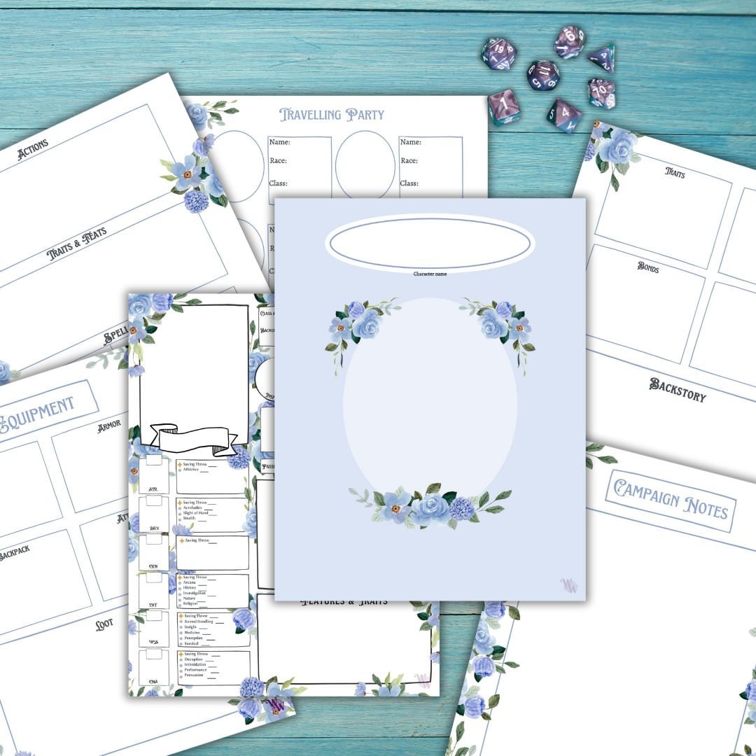 Floral Blue Character Sheet DND 5e - Etsy