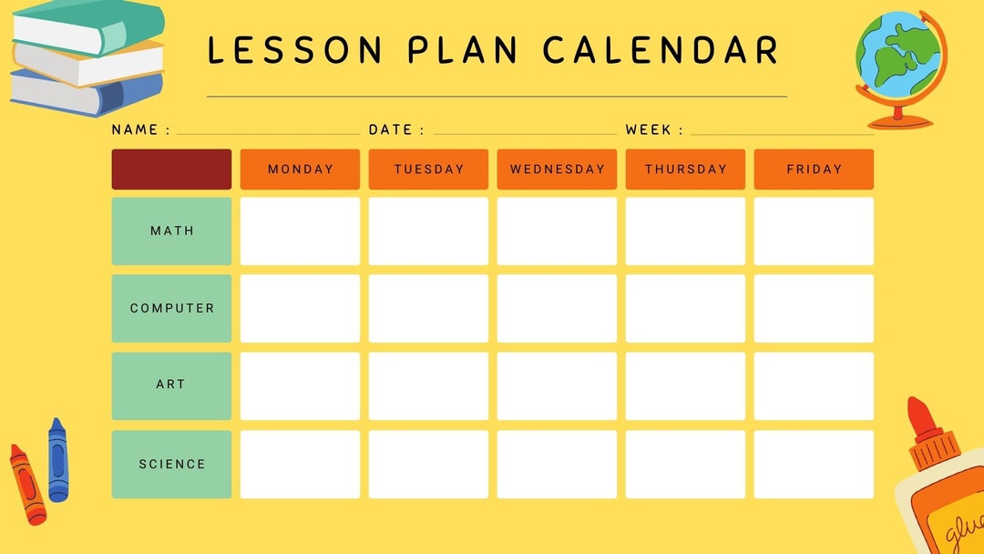 Weekly Lesson Plan Calendar for Kids and Teens - Etsy