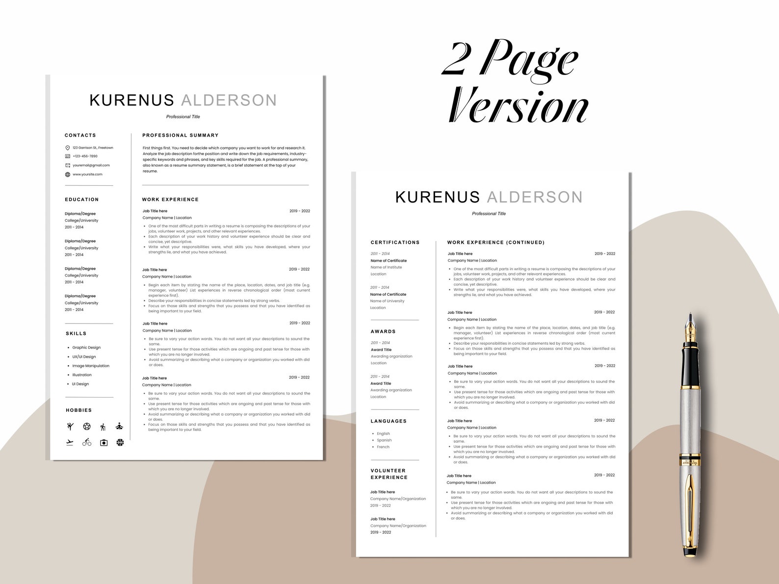 CV Template Resume, Word Document, Canva Template, Editable Template ...