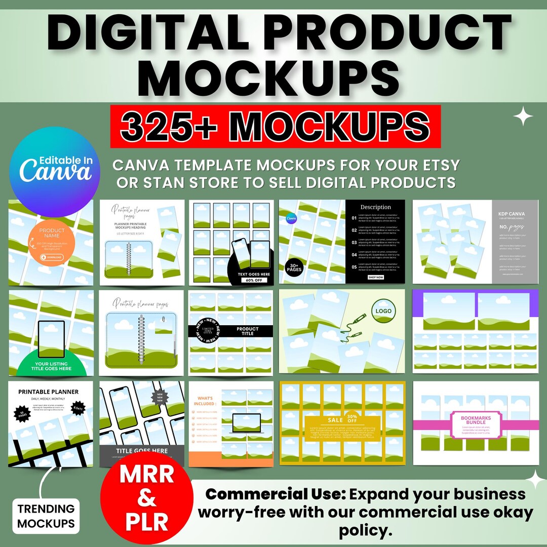 Mega Bundle 325+ Digital Product Mockups | Canva Templates | PLR & MRR ...
