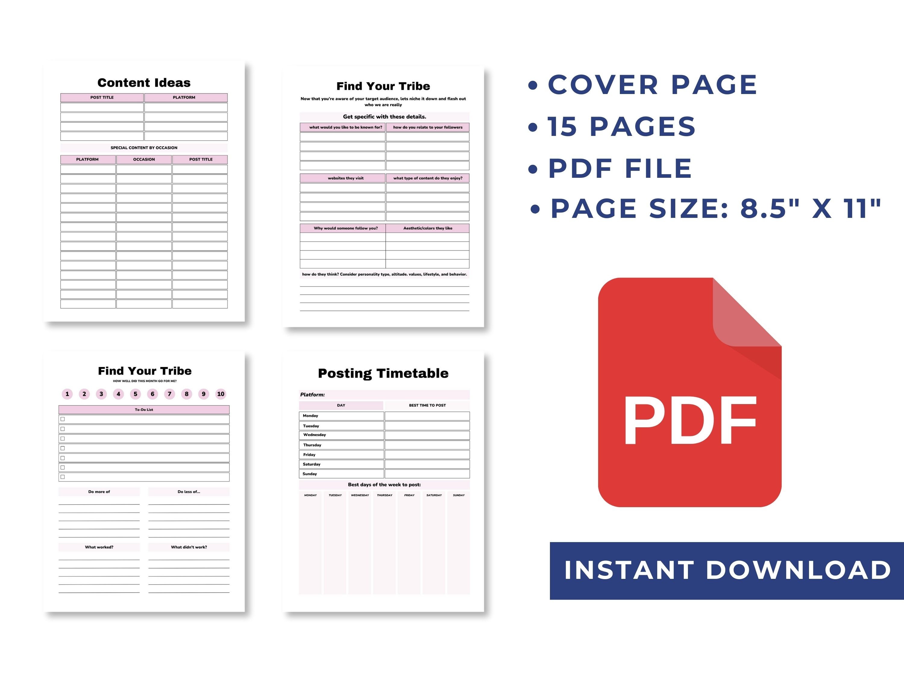 Printable Social Media Content Planner PDF, Ready to Print Instagram ...