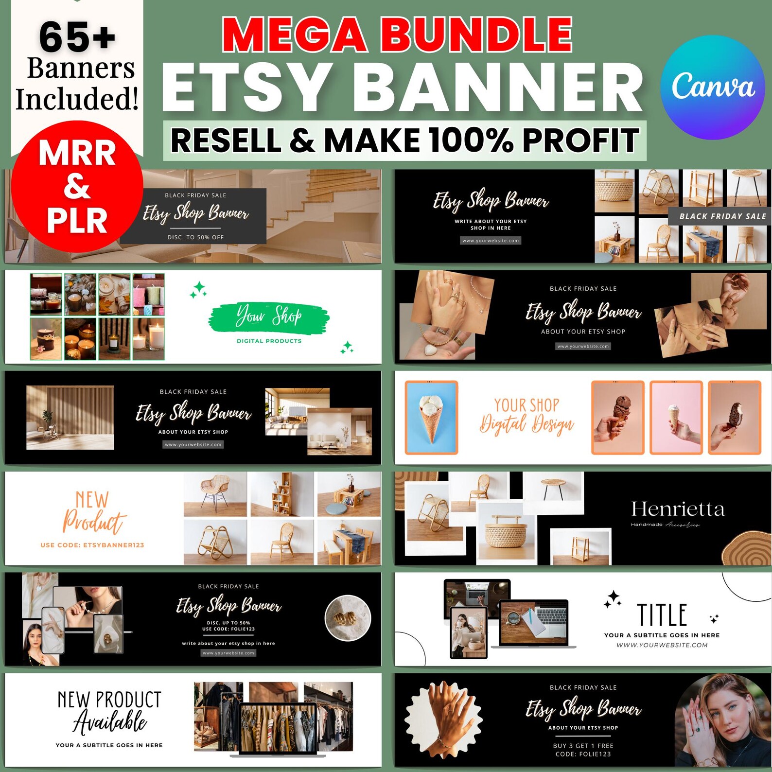 Mega Bundle 65+ Etsy Shop Banner Templates | Customizable Canva Banners ...