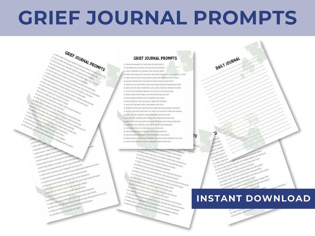120 Printable Grief Journal Writing Prompts, Grief Journaling Prompts ...