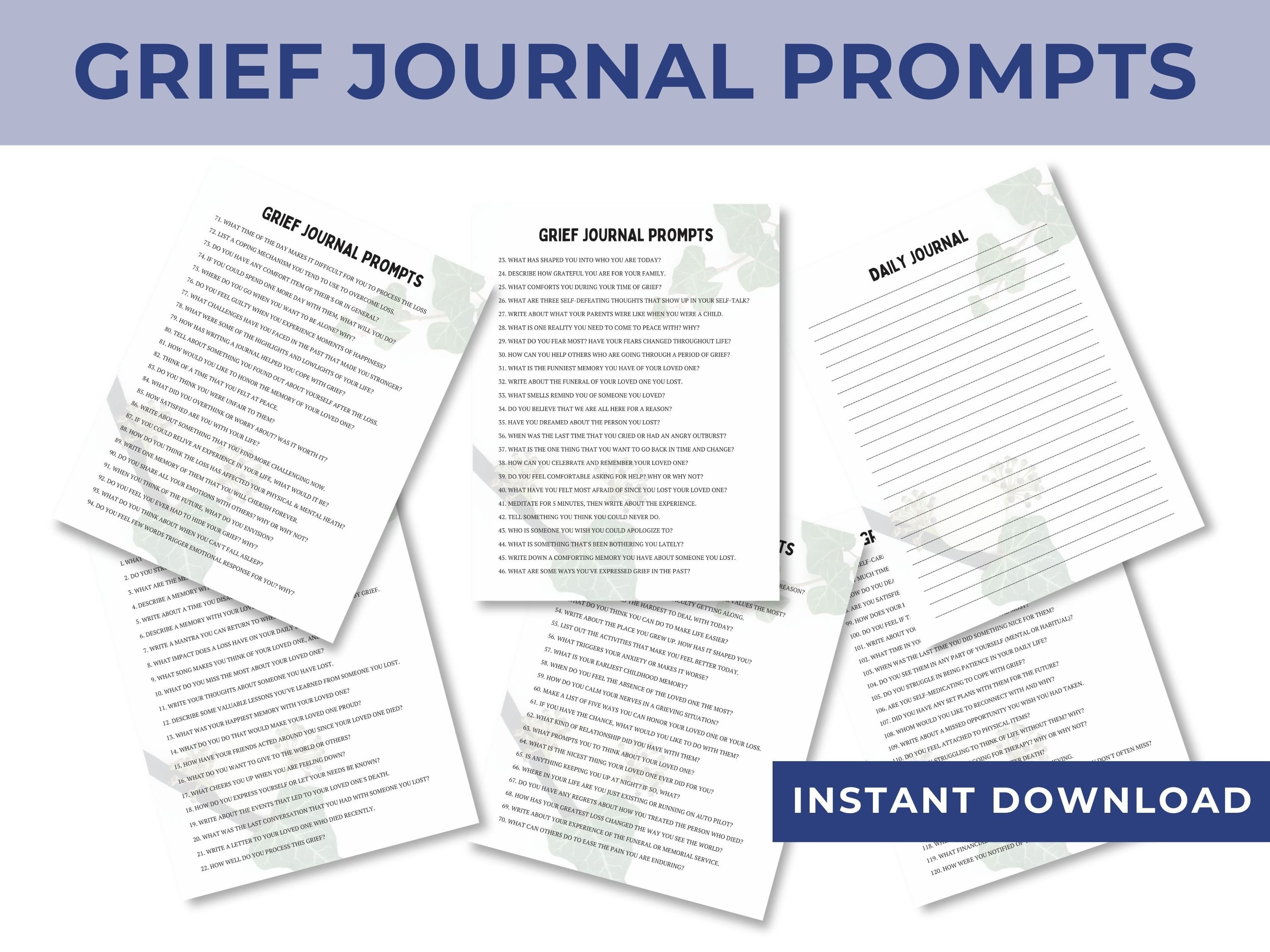120 Printable Grief Journal Writing Prompts, Grief Journaling Prompts ...