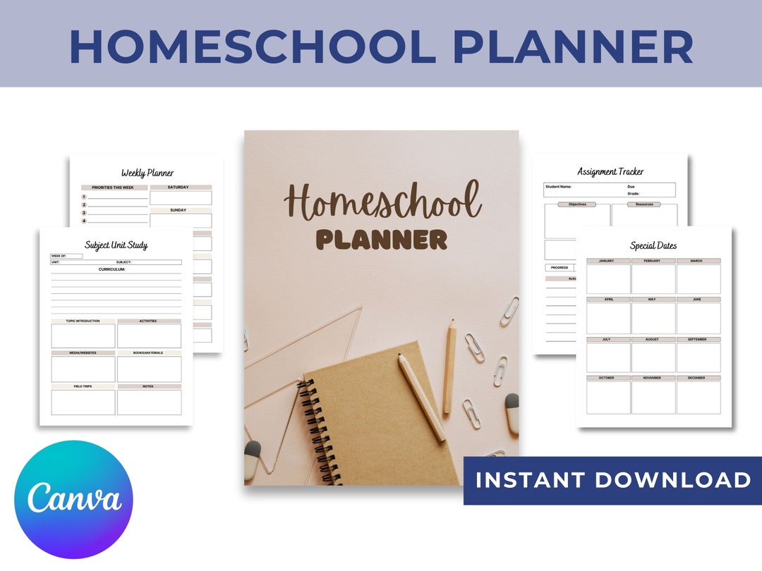 Printable Homeschool Planner PDF, Academic Lesson Planner, Canva ...