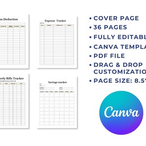 Printable Finance and Budget Planner Bundle Editable in Canva, Savings ...