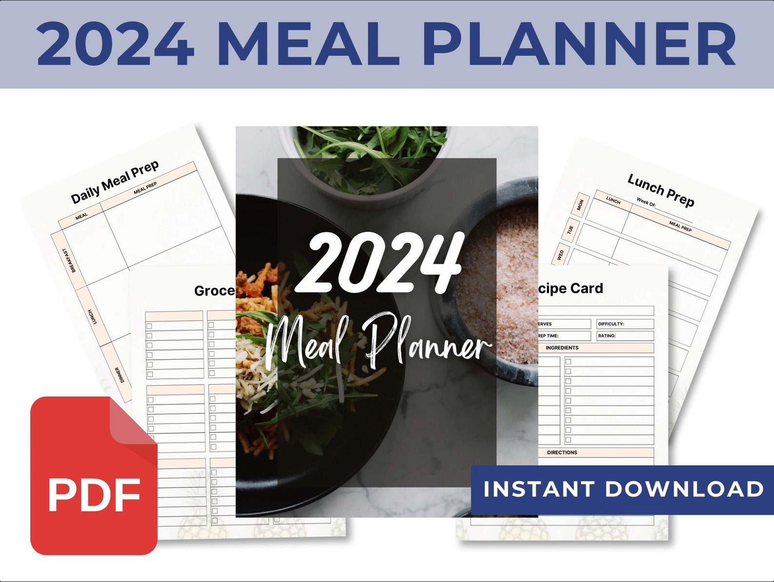 Printable 2024 Meal Planner PDF, Meal Planner and Grocery List, Meal ...