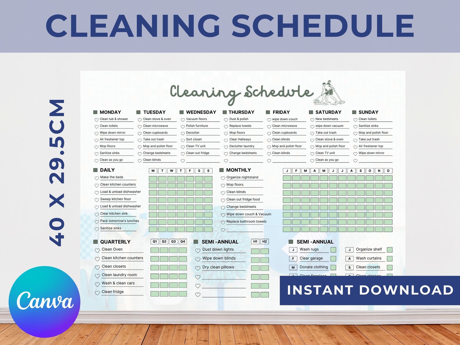 Printable Editable Canva Cleaning Schedule Planner PDF, Weekly, Monthly ...