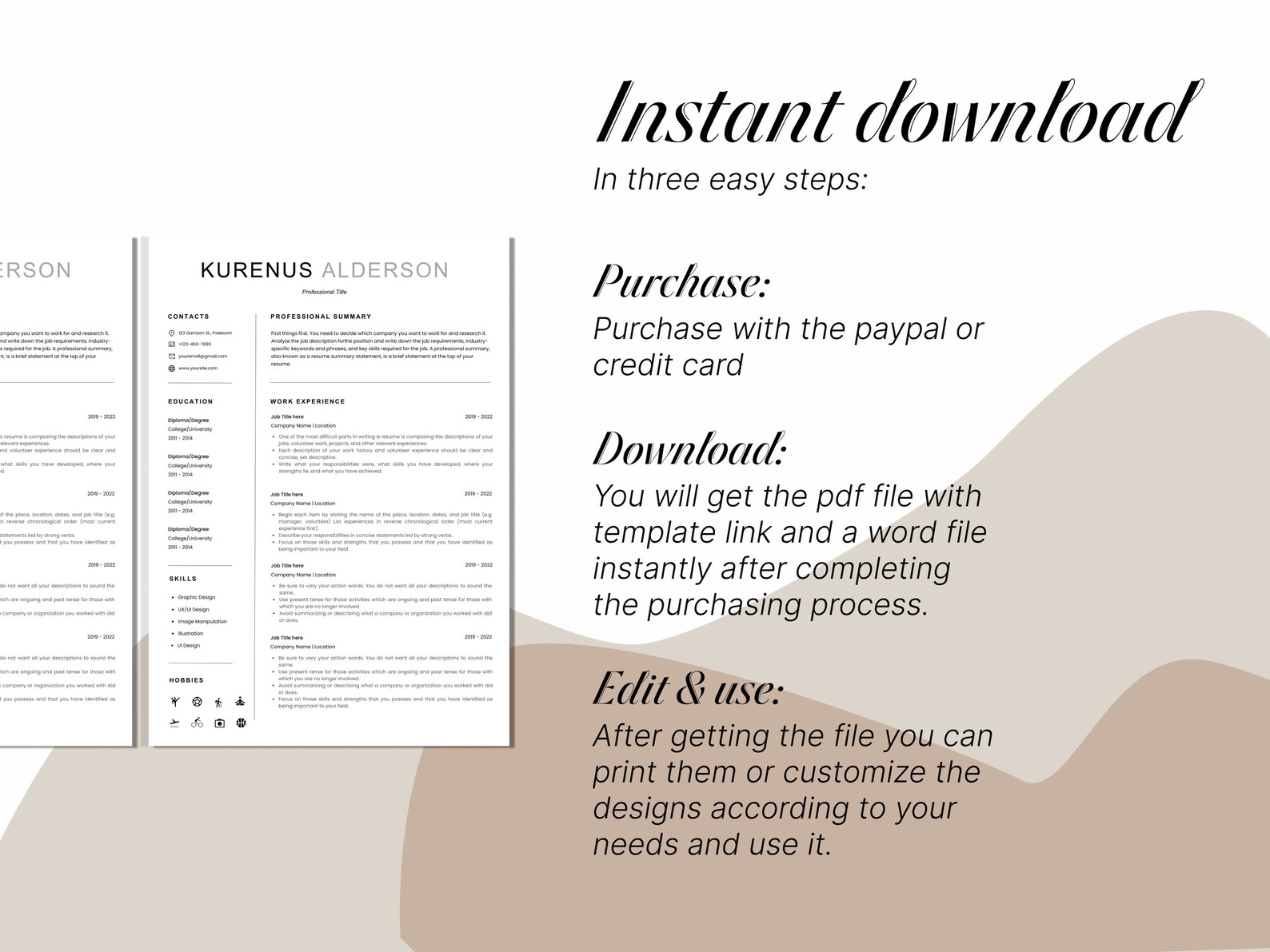 CV Template Resume, Word Document, Canva Template, Editable Template ...