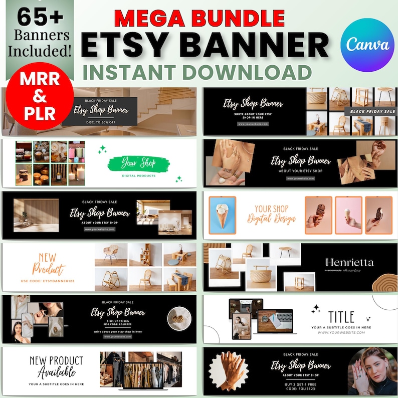 Mega Bundle 65+ Etsy Shop Banner Templates | Customizable Canva Banners ...