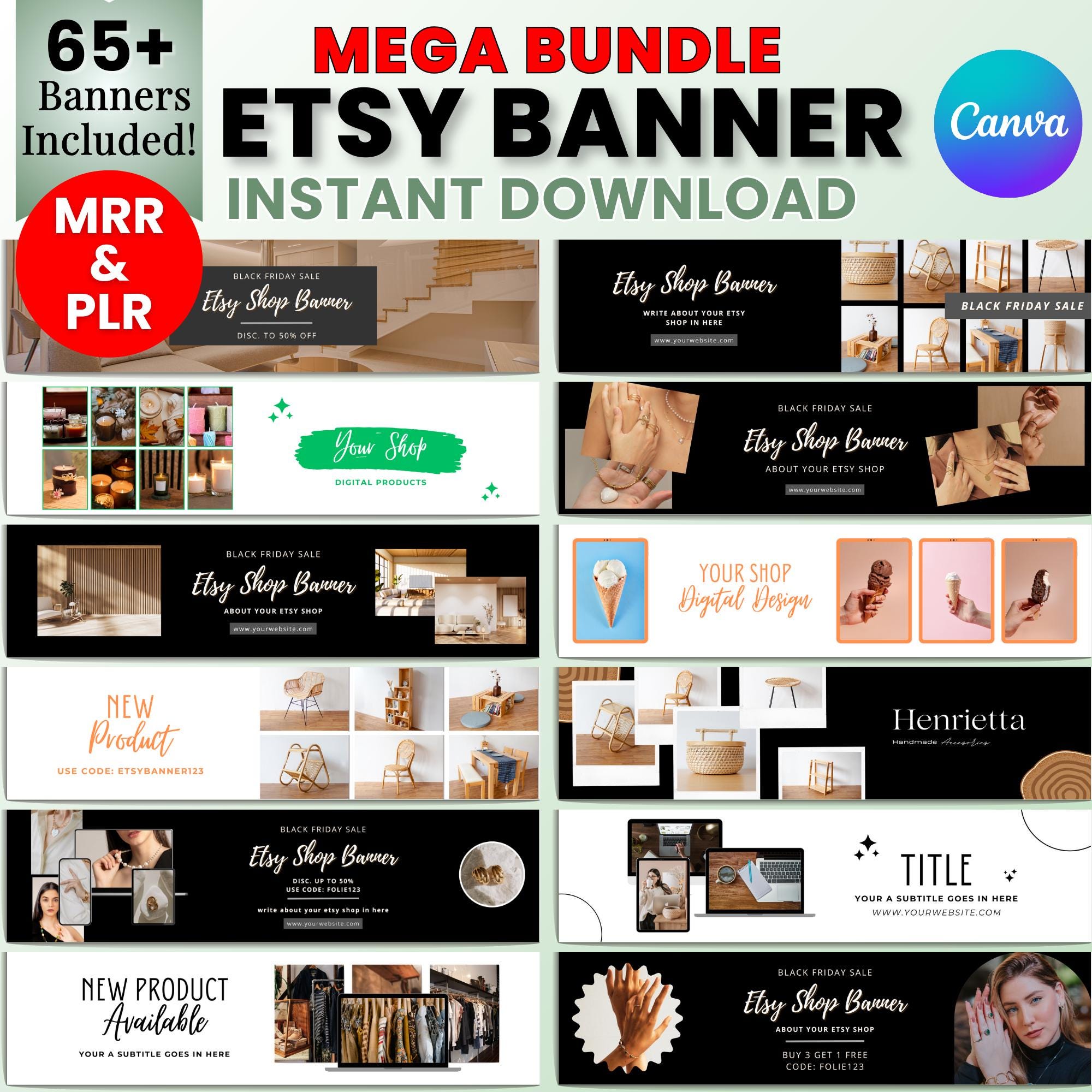 Mega Bundle 65+ Etsy Shop Banner Templates | Customizable Canva Banners ...