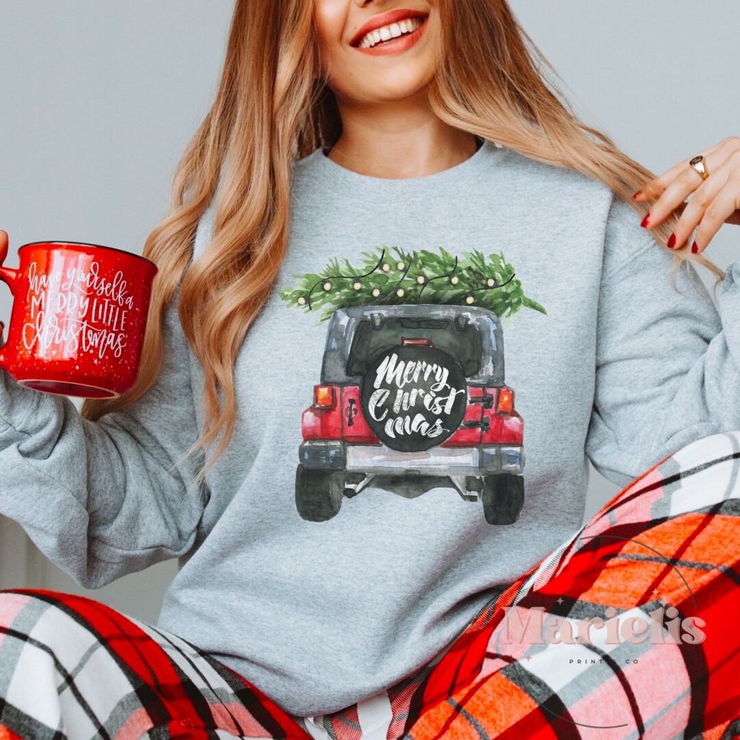 Jeep Merry Christmas Sweater Cozy Crewneck Santa Sweatshirt - Etsy