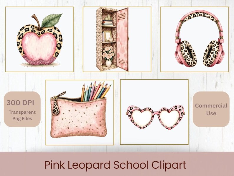 Leopard Design School Clipart, Pink and Animal Print Items Digital ...