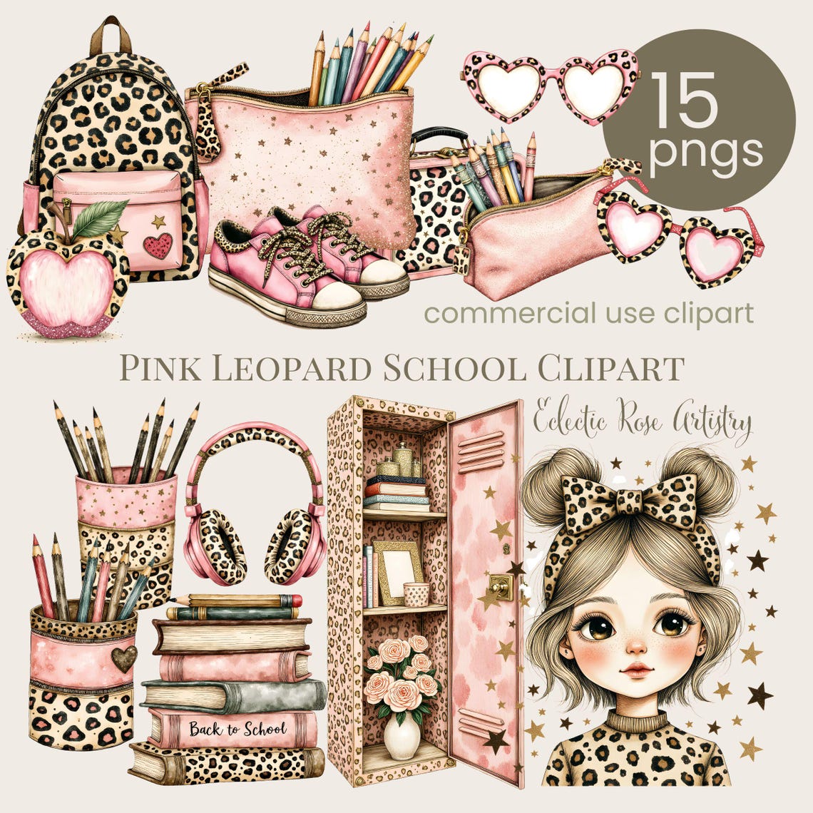 Leopard Design School Clipart, Pink and Animal Print Items Digital ...