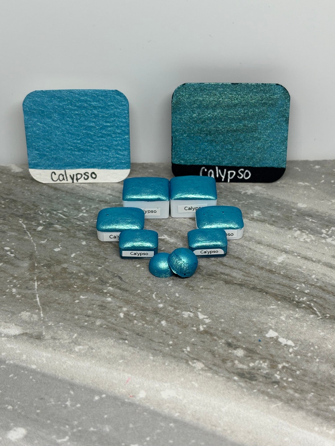 Calypso - Bright Blue Metallic Watercolor Paint - Linabeansstudio - Etsy