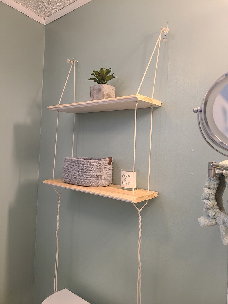 Wood & Rope Hanging Shelf - Etsy