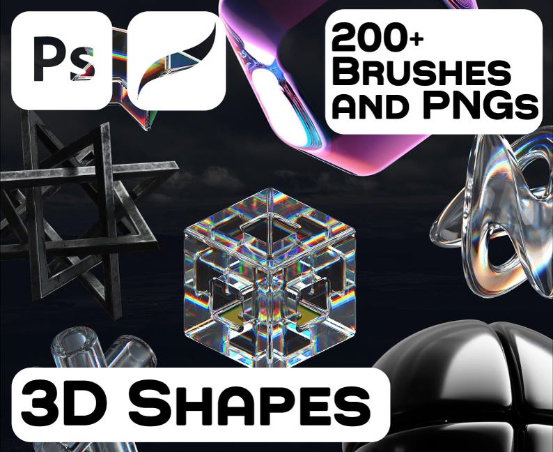3D Shapes for Procreate and Photoshop | 3D Design Assets | 3D Glass and ...