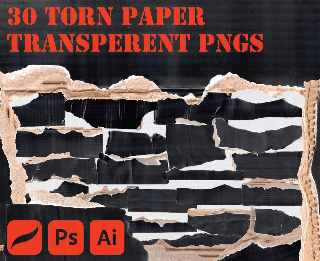 Torn Paper Pngs – 30 Transparent Torn Paper Overlays for Procreate ...