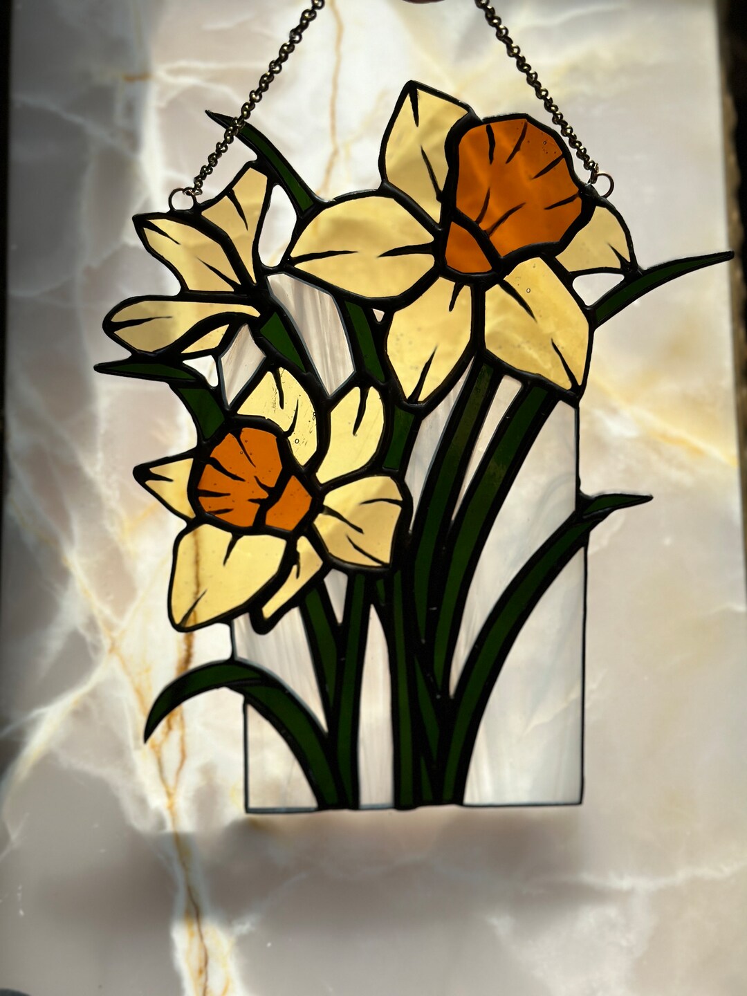 Handmade Stained Glass Daffodil Panel | Botanical Window Art | Spring ...
