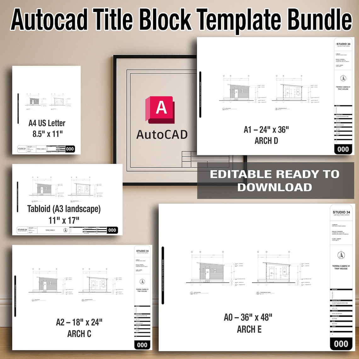 Architect Title Block Template Bundle - A0 A1 A2 A3 A4 - Autocad Layouts - Editable DWG PDF ...