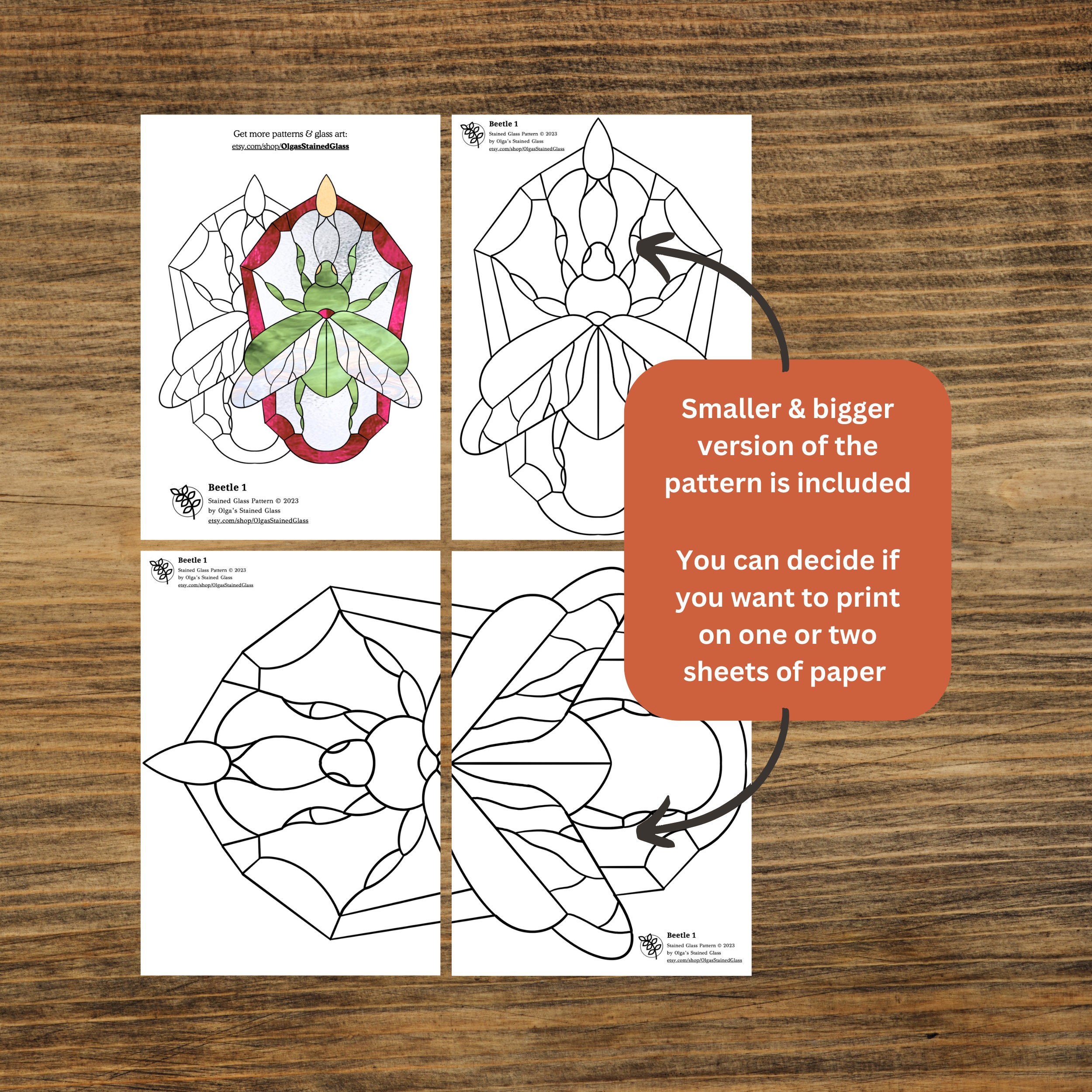 BEETLE Stained Glass Pattern, Art Deco Glass Decor, Minimalist Glass ...