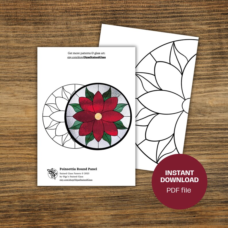 Poinsettia Stained Glass Pattern, Stain Glass Art, Holiday Decor ...