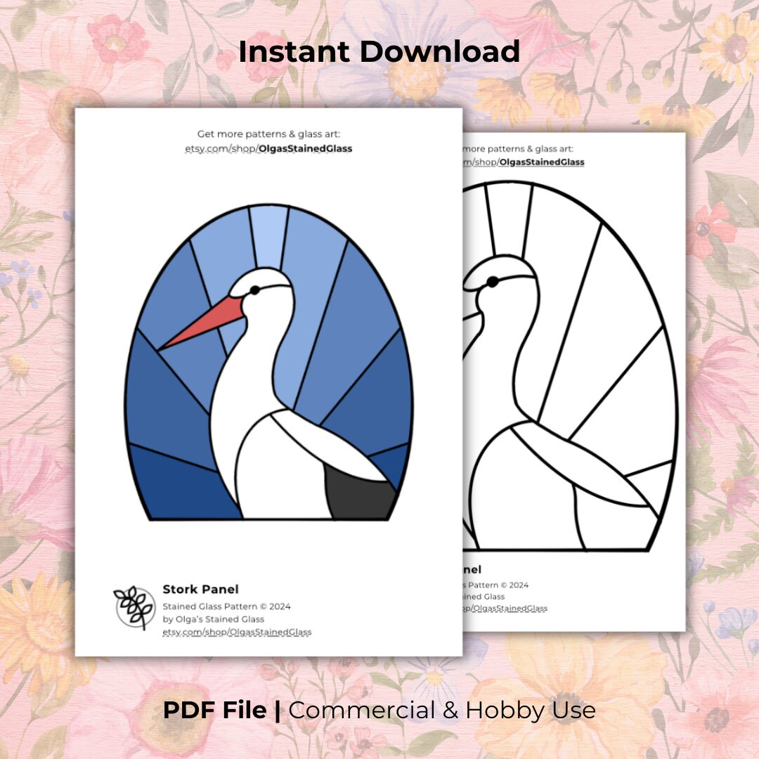 STORK PANEL Stained Glass Pattern Bird Beginner Stained Glass Pattern ...