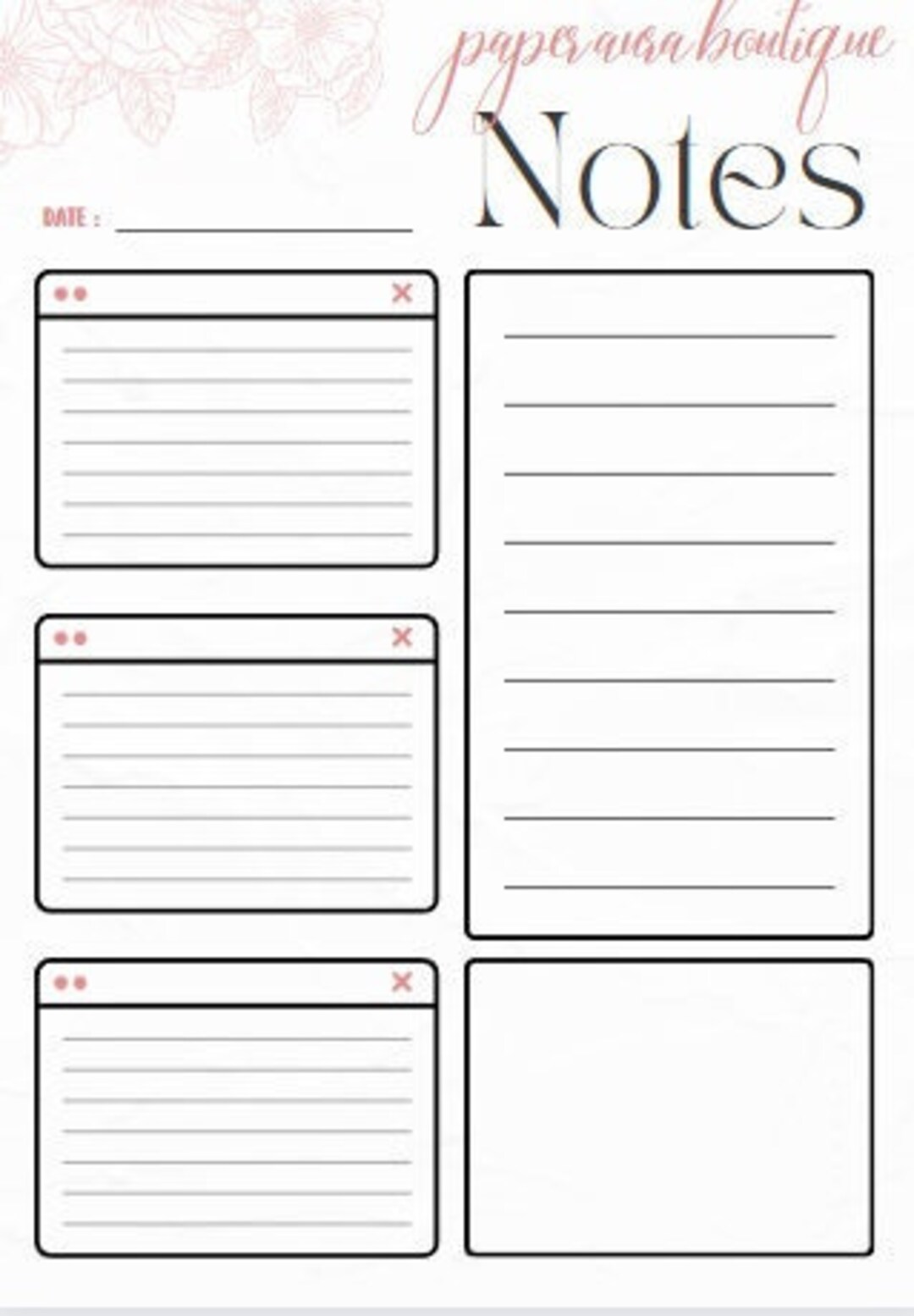 Cute Printable Note Sheet, Instant Download,minimal Productivity, Daily ...