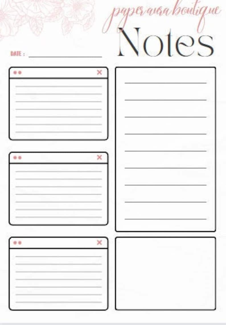 Cute Printable Note Sheet, Instant Download,minimal Productivity, Daily ...