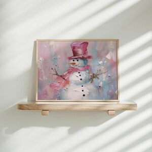 Pink Snowman Preppy Printable Wall Art, Girly Winter Painting, Preppy ...