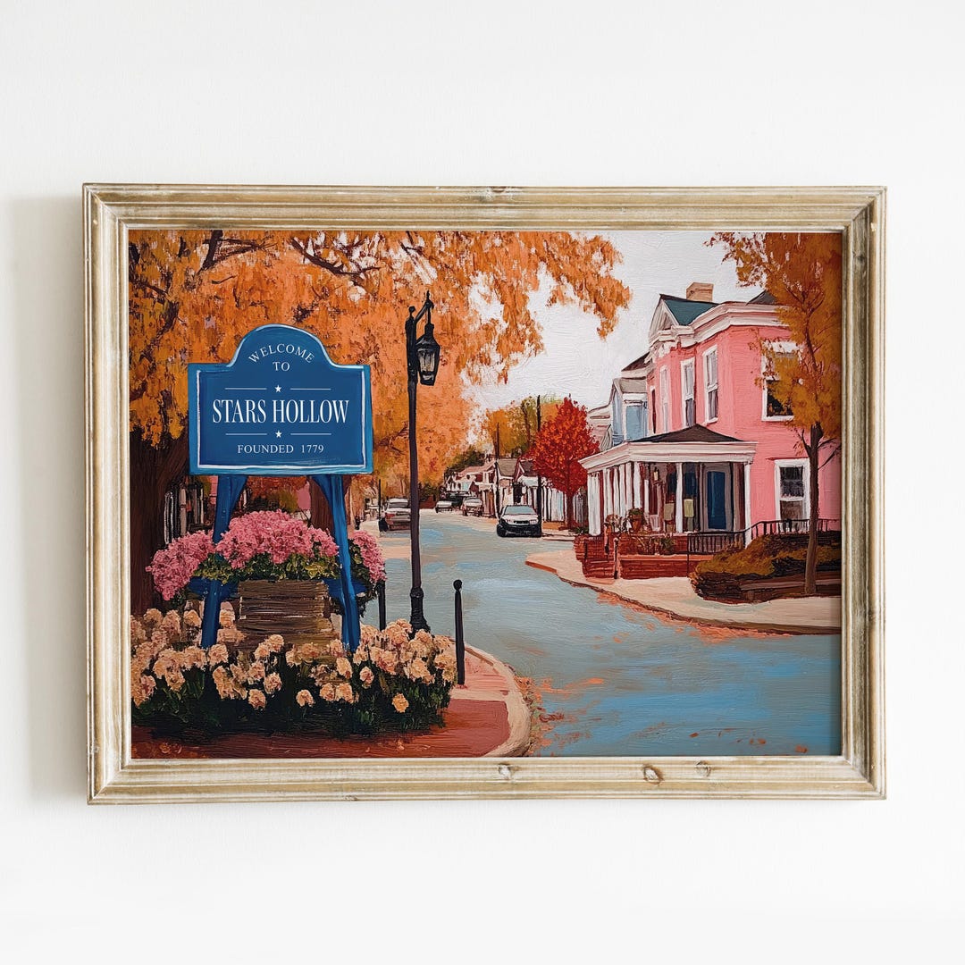 Vintage Small Town Print: Cozy Autumn Room Decor, Stars Hollow in Fall ...