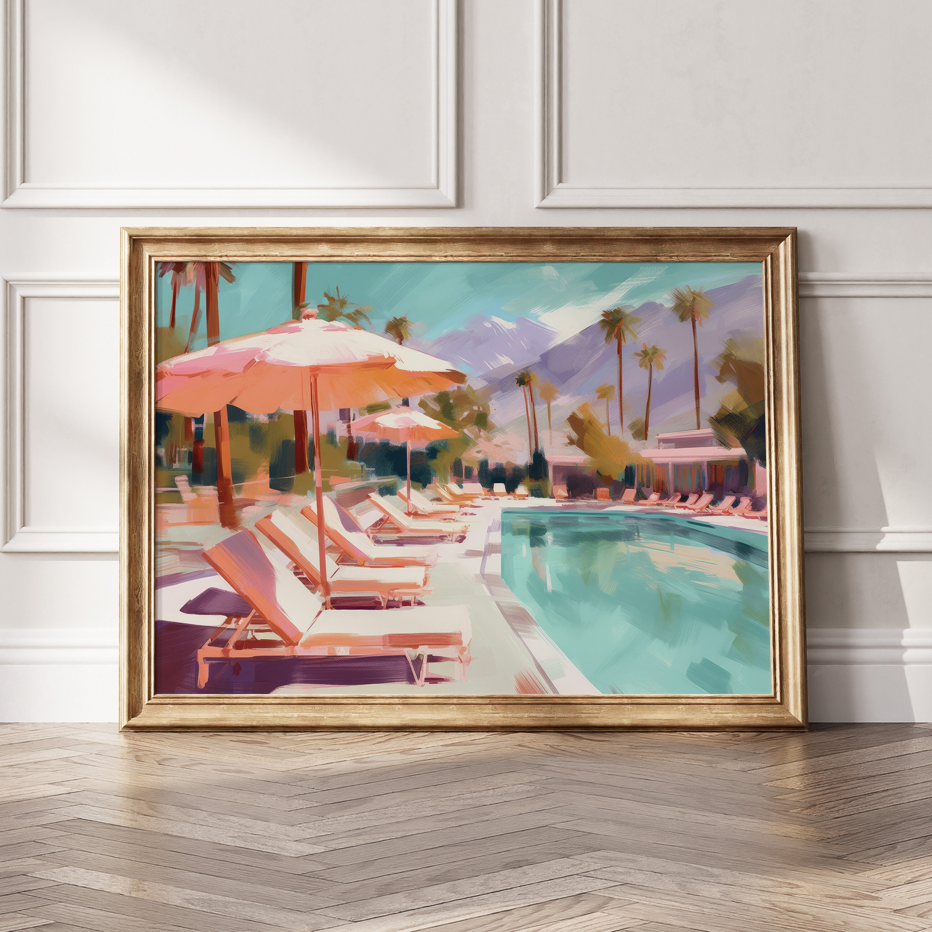 Retro Pool Girly Printable Wall Art, Trendy Palm Springs Summer Print ...