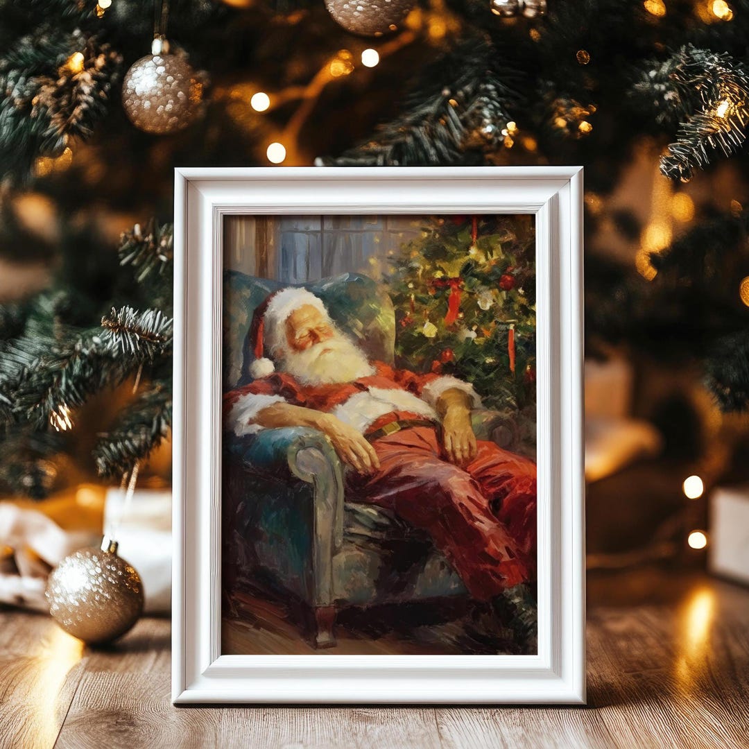 Sleeping Santa Claus Vintage Printable Wall Art, Moody Christmas Room ...