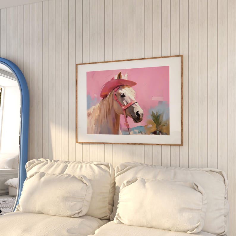 Horse With Pink Cowboy Hat Print: Preppy Cowgirl Poster, Girly Western ...