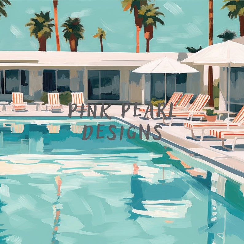 Retro Swimming Pool Girly Printable Wall Art, Vintage Summer Trendy ...