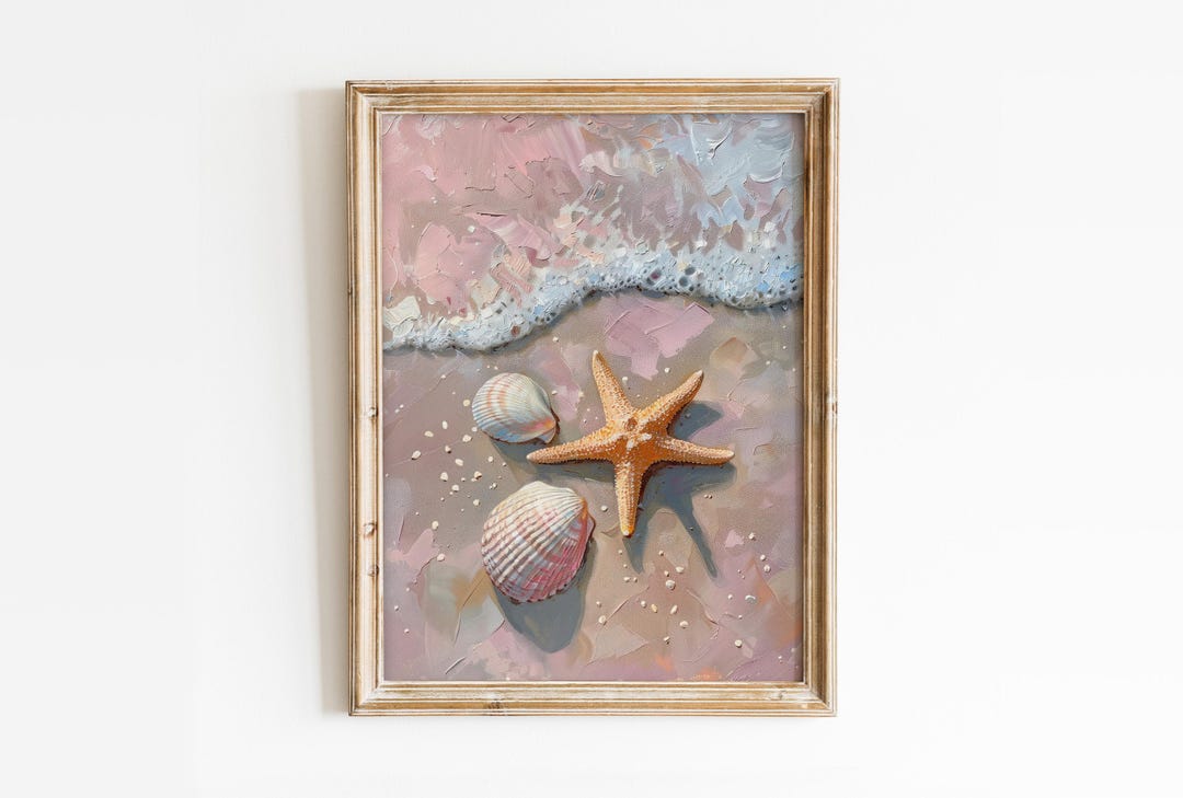 Seashell and Starfish Print: Trendy Coastal Poster, Preppy Wall Art ...