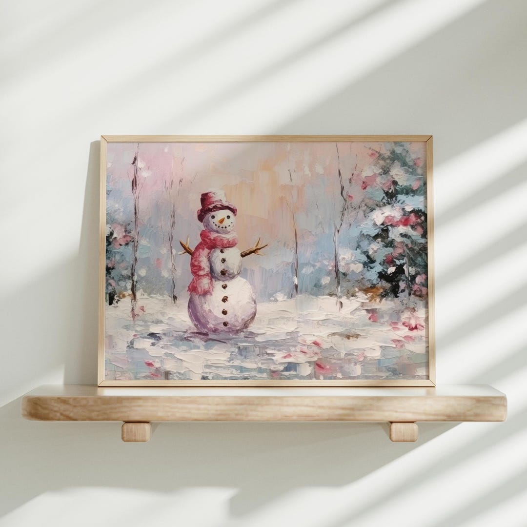 Preppy Snowman Christmas Printable Wall Art, Vintage Girly Winter ...