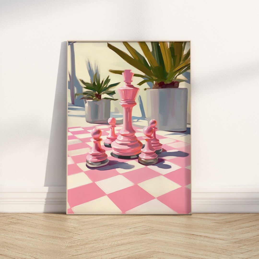 Funky Pink Chess Pieces Printable Wall Art Preppy Prints - Etsy