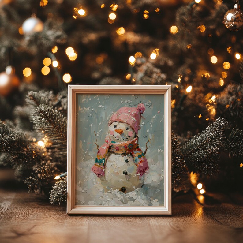 Preppy Snowman Christmas Printable Wall Art, Vintage Girly Winter ...