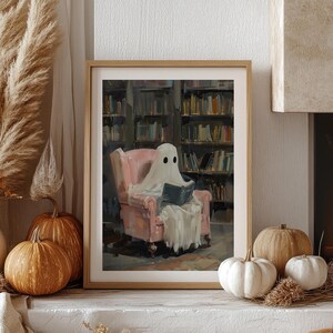 Ghost Reading Book Halloween Printable Wall Art, Girly Halloween Prints ...
