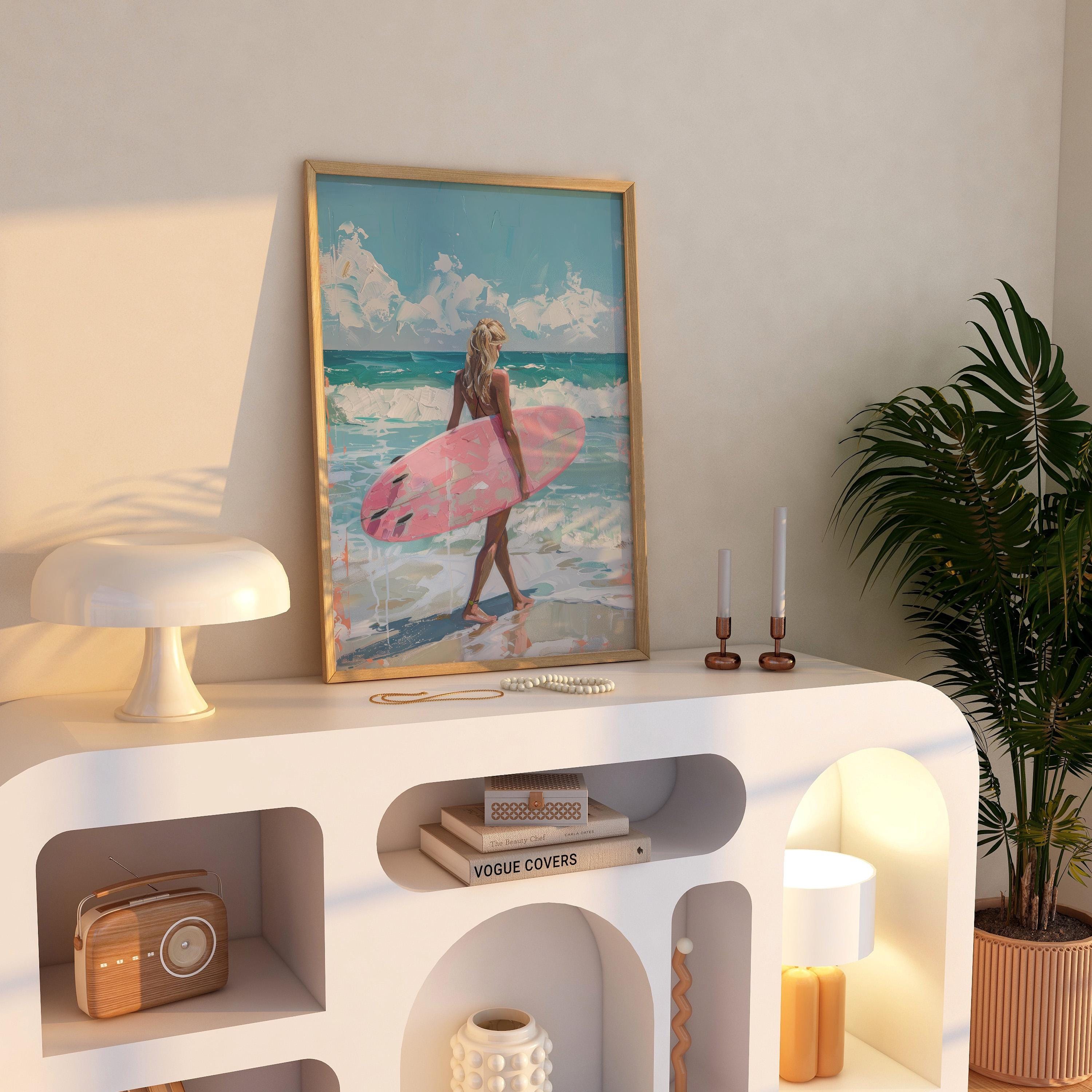 Surfer Girl With Pink Surfboard Giclée Print: Preppy Summer Poster ...