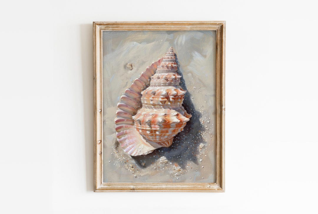 Conch Seashell on Beach Printable Wall Art, Trendy Coastal Poster ...