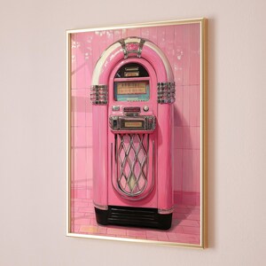 Pink Jukebox Printable Wall Art, Preppy Room Decor, Vintage Jukebox ...