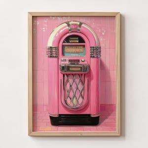 Pink Jukebox Printable Wall Art, Preppy Room Decor, Vintage Jukebox ...