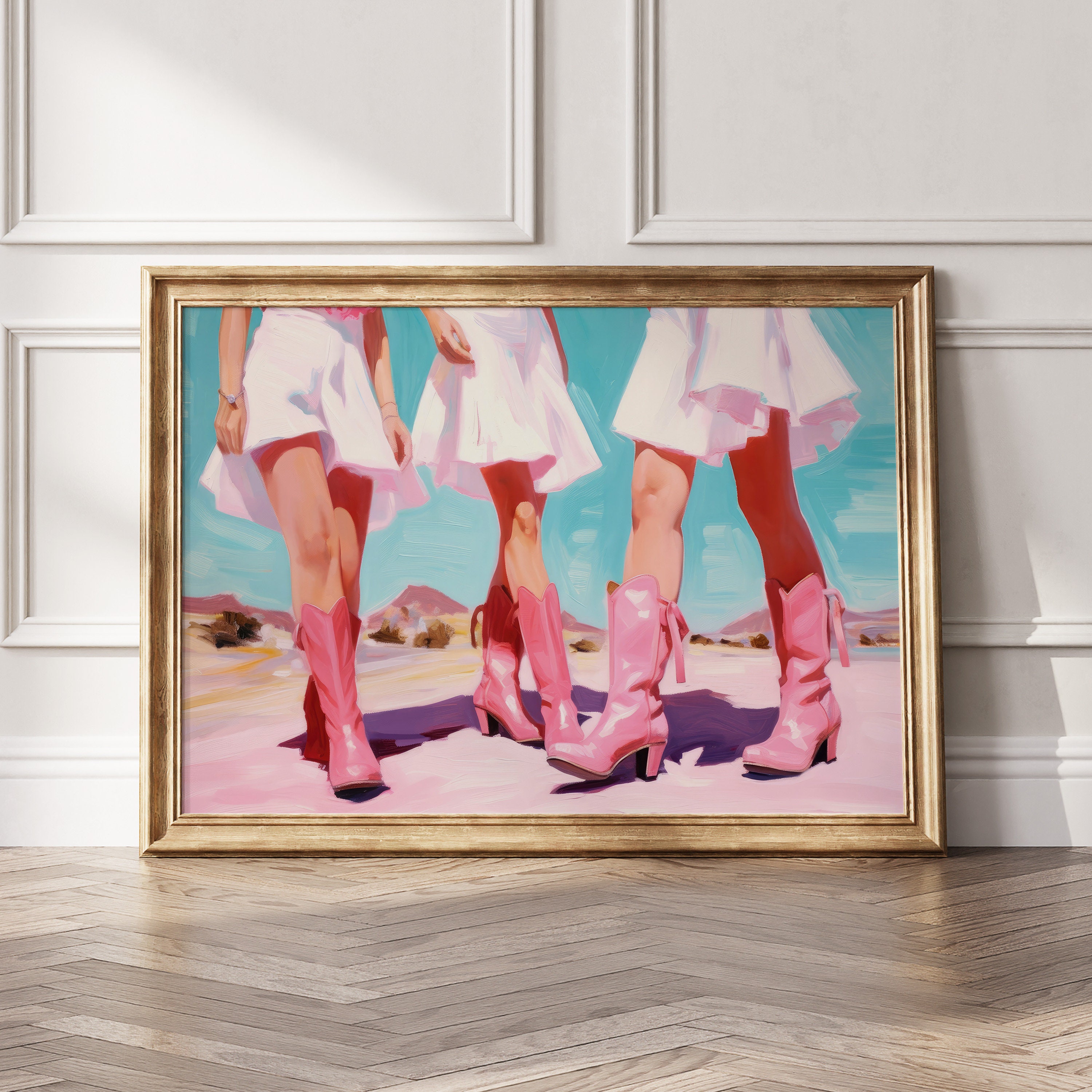 Preppy Coastal Cowgirls Girly Wall Art Print, Pink Cowgirl Boots Trendy ...