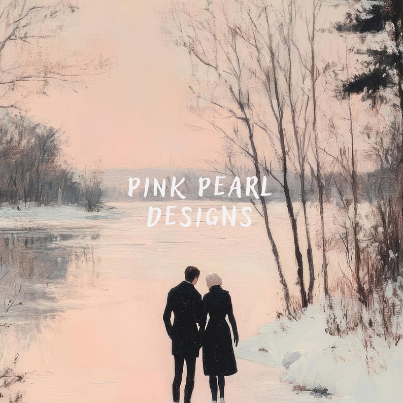 Ice Skating Couple in Frozen Lake Print: Vintage Winter Poster, Girly ...