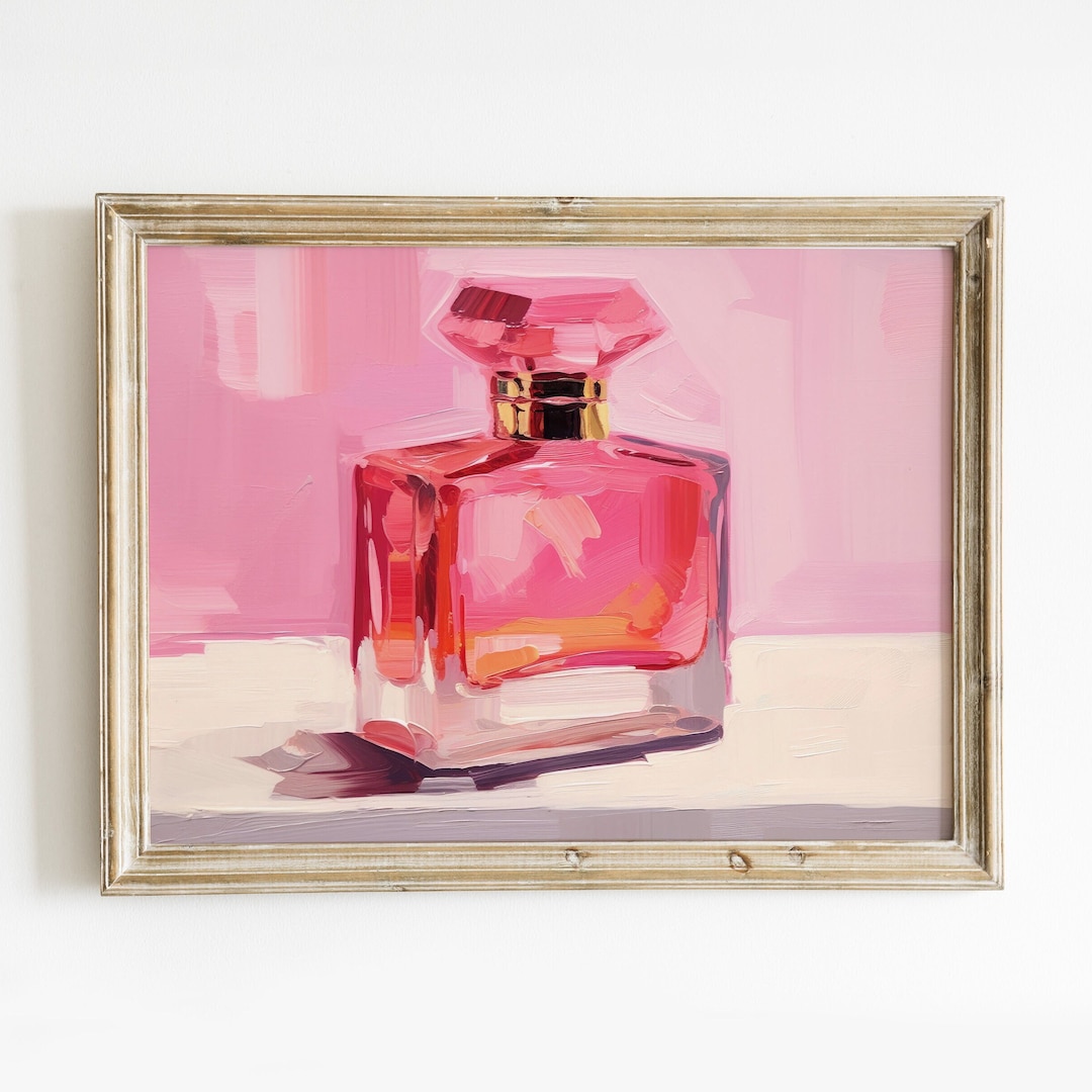 Vintage Pink Perfume Preppy Wall Art Print, Hot Pink Girly Printable ...