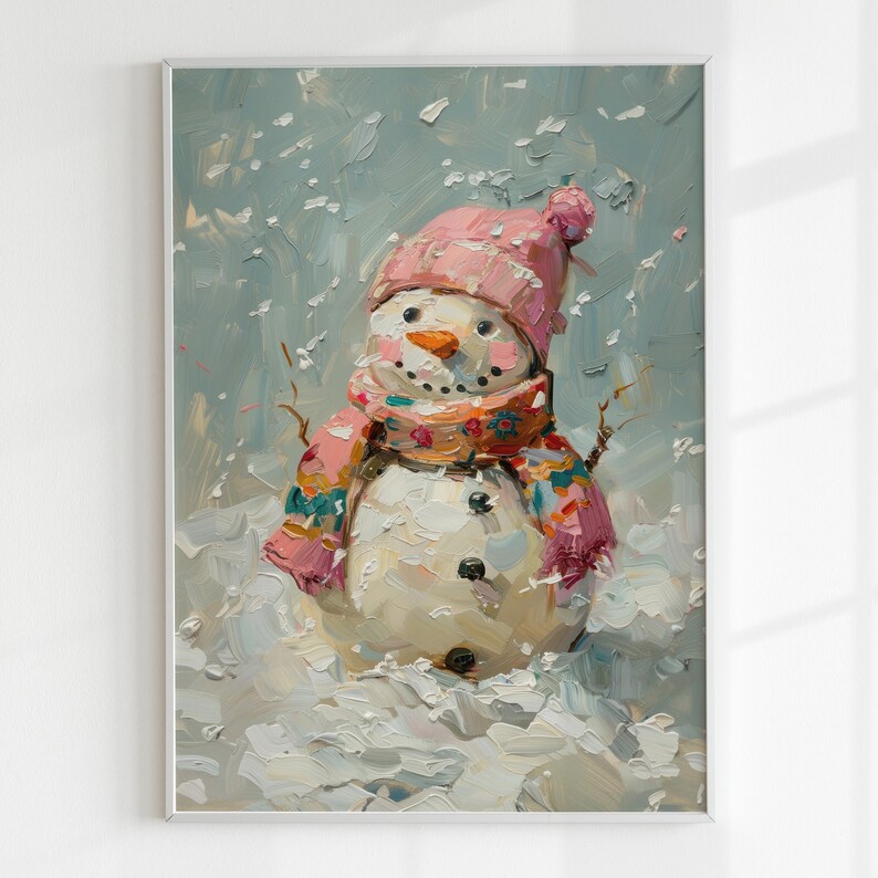 Preppy Snowman Christmas Printable Wall Art, Vintage Girly Winter ...