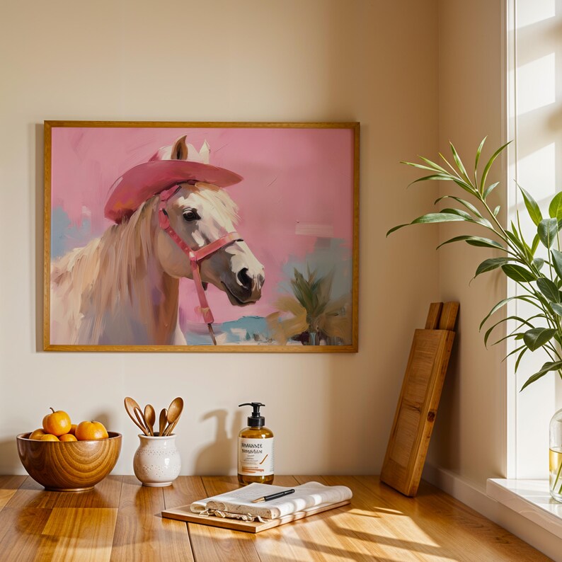 Horse With Pink Cowboy Hat Print: Preppy Cowgirl Poster, Girly Western ...